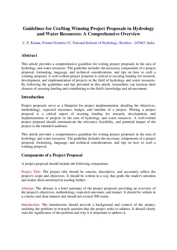 (PDF) Guidelines for Crafting Winning Project Proposals in Hydrology ...