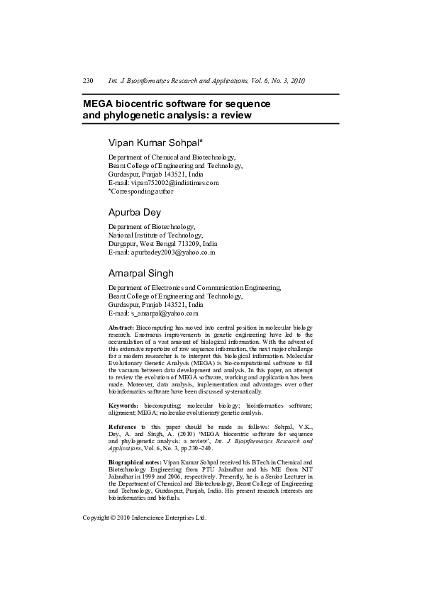 (PDF) MEGA biocentric software for sequence and phylogenetic analysis ...
