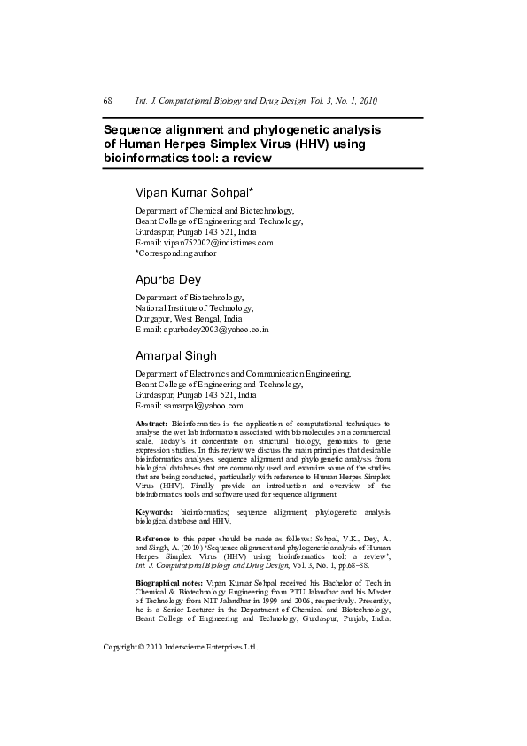 (PDF) Sequence alignment and phylogenetic analysis of Human Herpes Simplex Virus (HHV) using ...