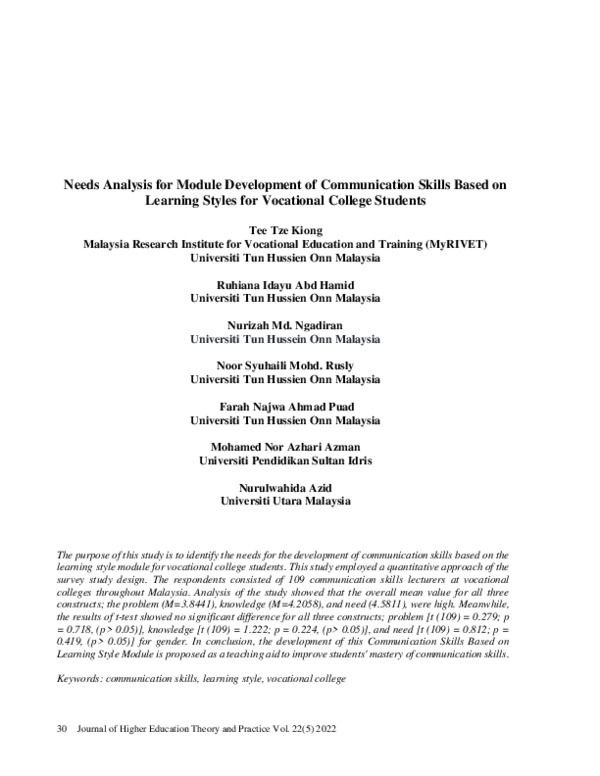 (PDF) Needs Analysis for Module Development of Communication Skills ...