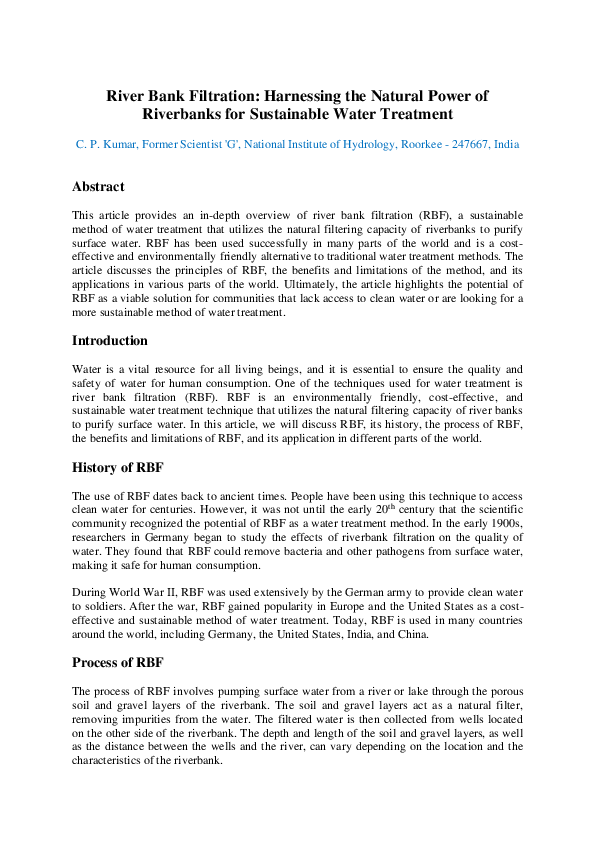 (PDF) River Bank Filtration: Harnessing the Natural Power of Riverbanks ...