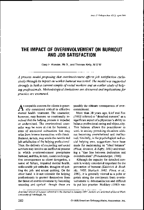 (PDF) The impact of overinvolvement on burnout and job satisfaction