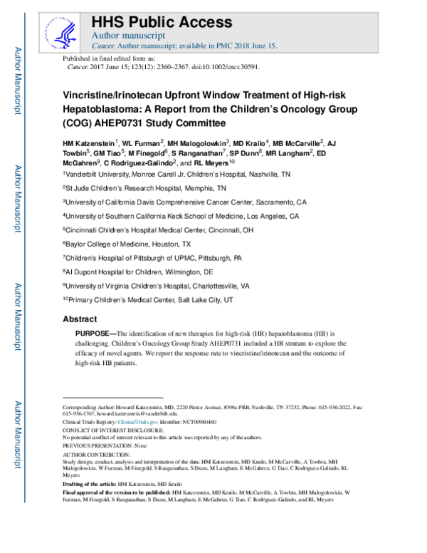 (PDF) Vincristine/irinotecan upfront window treatment of high-risk ...