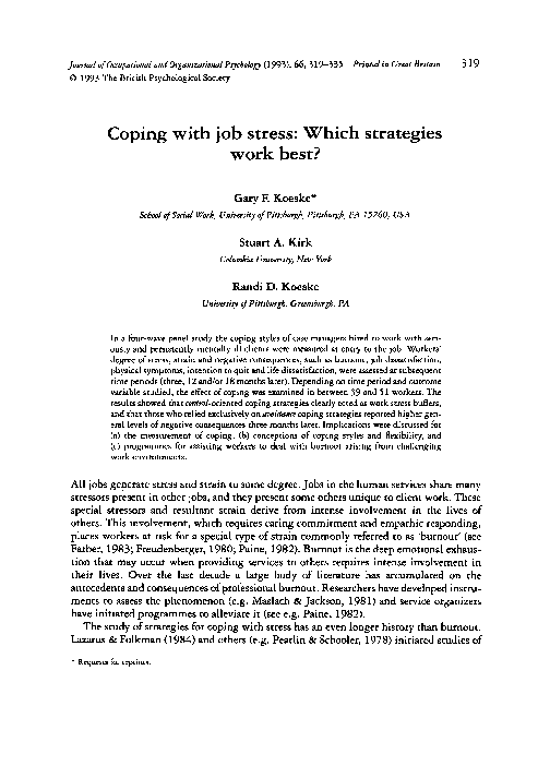 (PDF) Coping with job stress: Which strategies work best?