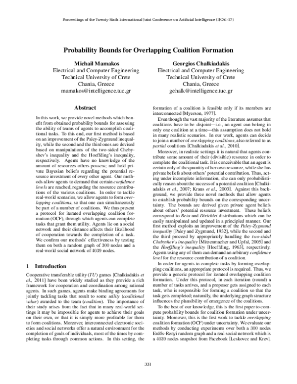 (PDF) Probability Bounds for Overlapping Coalition Formation
