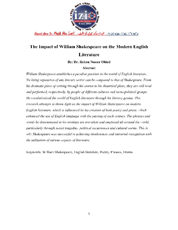 (PDF) Dr. Rohan N. Obied- The Impact of William Shakespeare on the ...