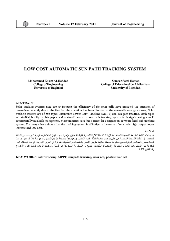 (PDF) Low Cost Automatic Sun Path Tracking System