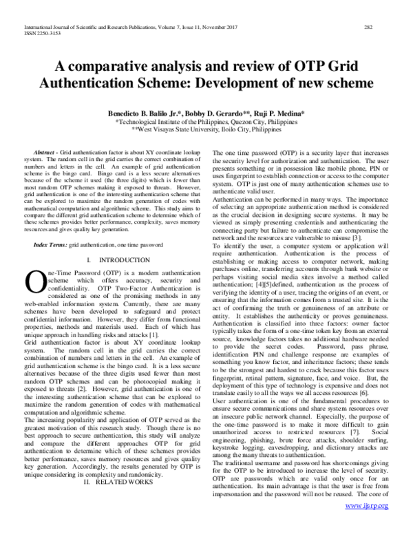 Pdf A Comparative Analysis And Review Of Otp Grid Authentication Scheme Development Of New Scheme