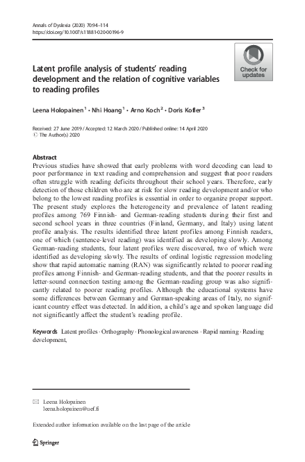 (PDF) Latent profile analysis of students’ reading development and the relation of cognitive ...