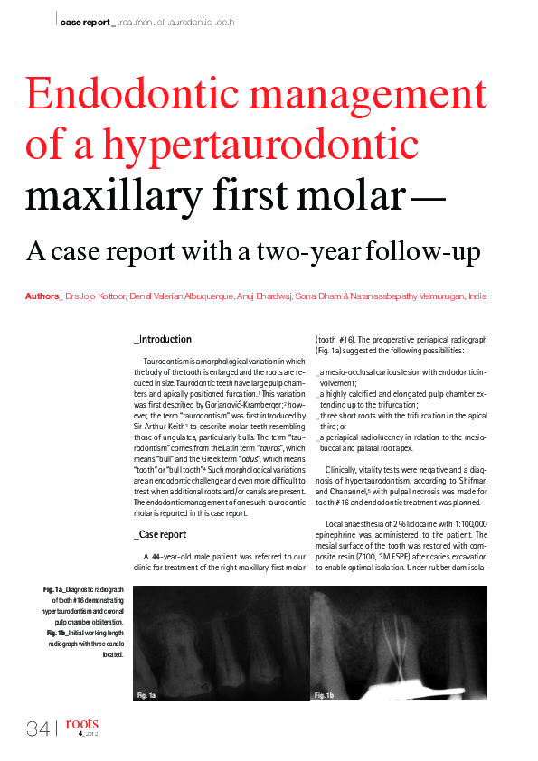 (PDF) Endodontic management of a hypertaurodontic maxillary first molar ...