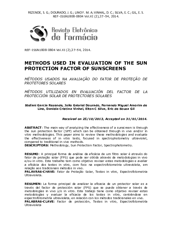 (PDF) Methods Used in Evaluation of the Sun Protection Factor of Sunscreens