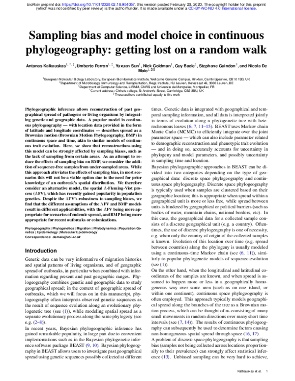 (PDF) Sampling bias and model choice in continuous phylogeography ...