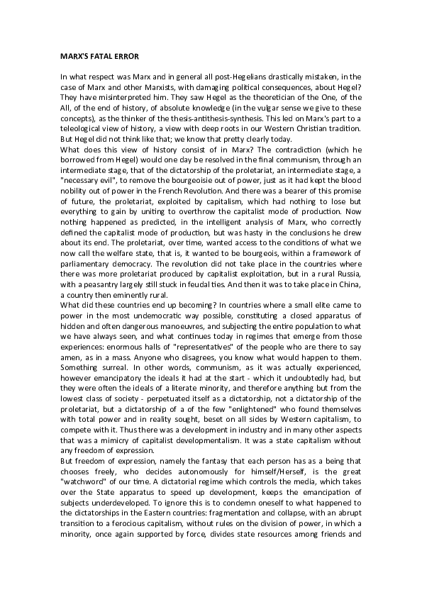 (DOC) MARX FATAL ERROR (DOC) MARX FATAL ERROR