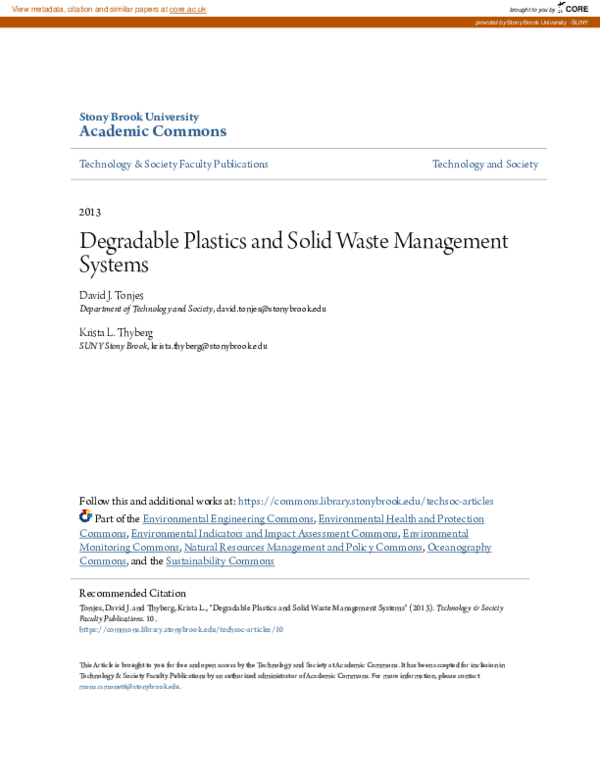 (PDF) Degradable Plastics and Solid Waste Management Systems
