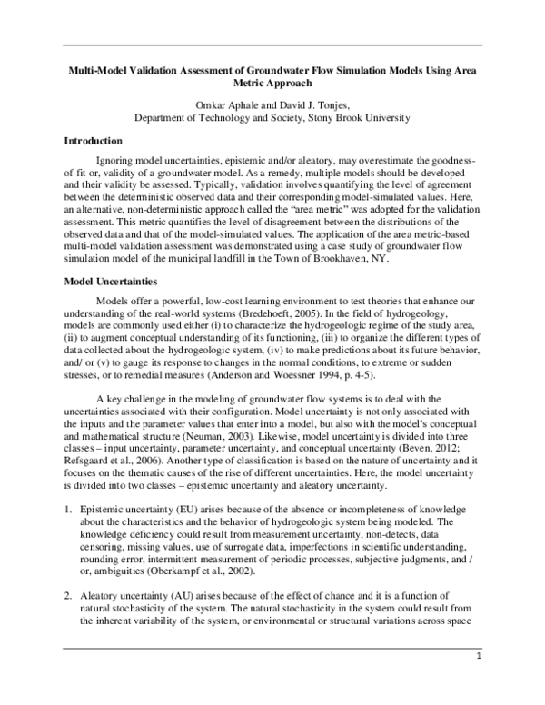 (PDF) Multimodel Validity Assessment of Groundwater Flow Simulation Models Using Area Metric ...