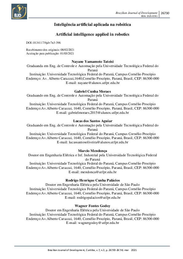 (PDF) Inteligência Artificial Aplicada Na Robótica / Artificial Intelligence Applied in Robotics