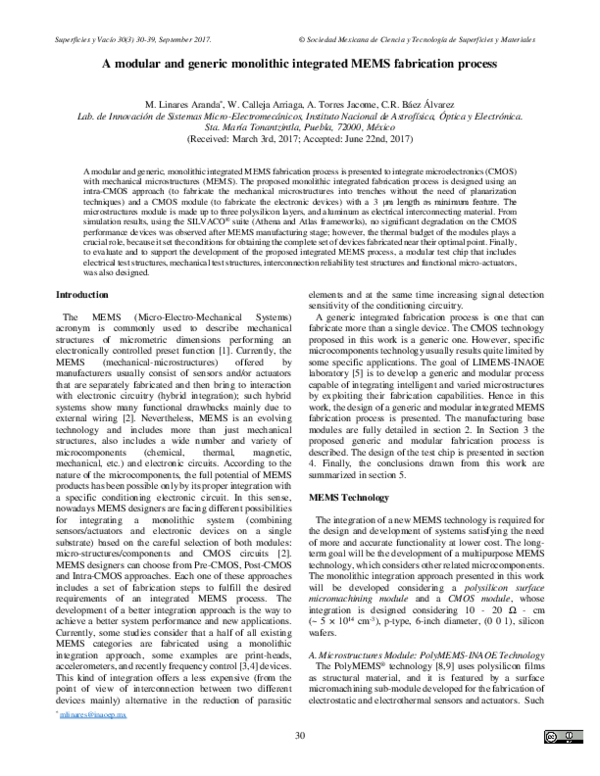 (PDF) A modular and generic monolithic integrated MEMS fabrication process