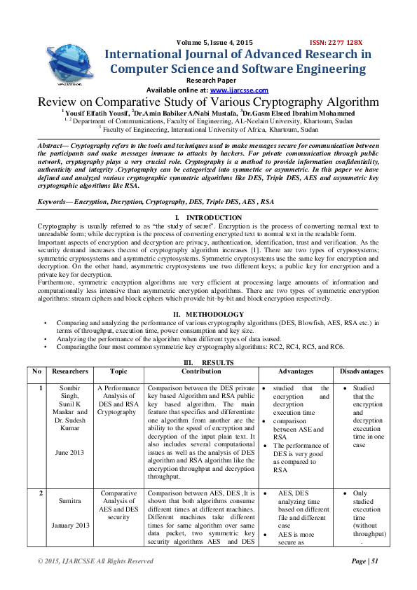 (PDF) Review on Comparative Study of Various Cryptography Algorithm (PDF) Review on Comparative Study of Various Cryptography Algorithm