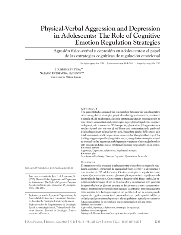 (PDF) Physical-Verbal Aggression and Depression in Adolescents: The ...