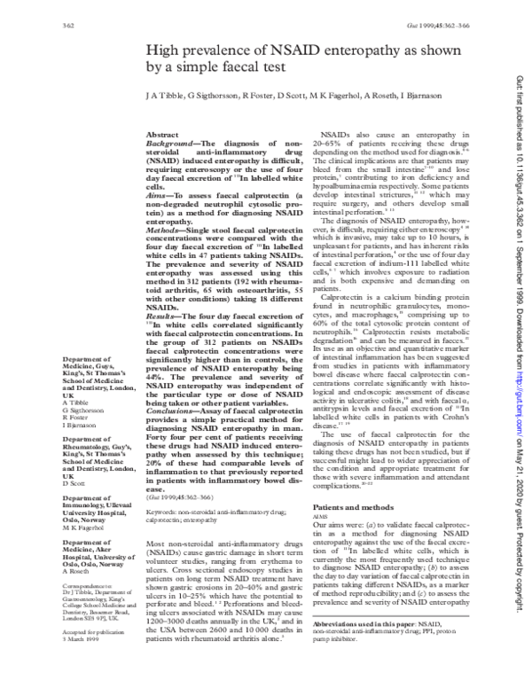 (PDF) High prevalence of NSAID enteropathy as shown by a simple faecal ...