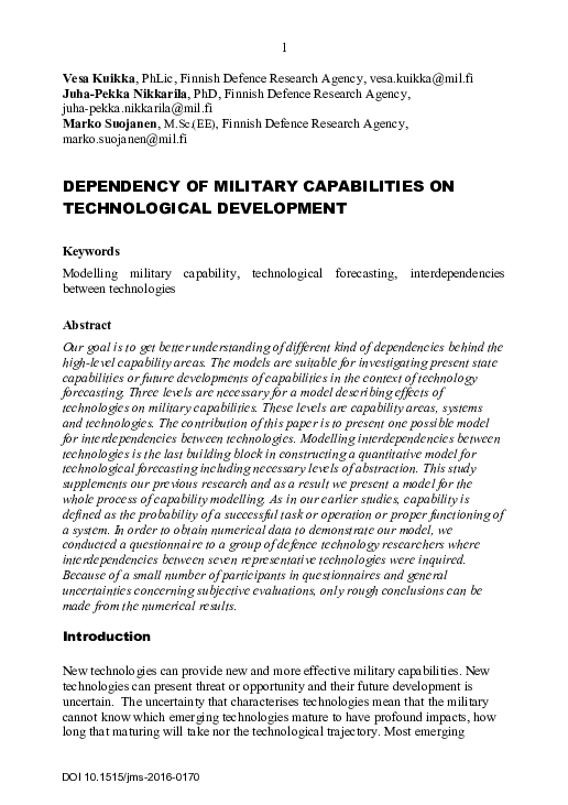 (PDF) Modeling Tech Impact on Military Capabilities