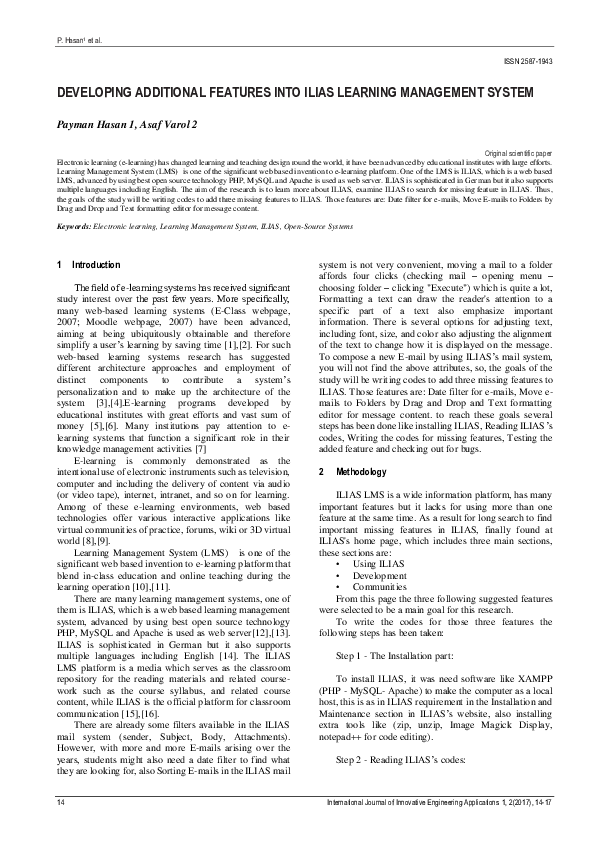 (PDF) Developing Additional Features into Ilias Learning Management System
