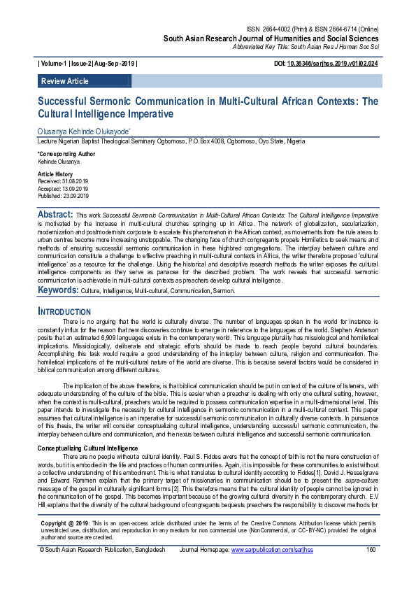 (PDF) Successful Sermonic Communication in Multi-Cultural African ...