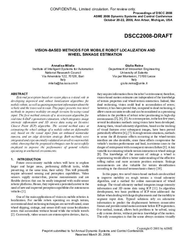 (PDF) Vision-Based Methods for Mobile Robot Localization and Wheel Sinkage Estimation