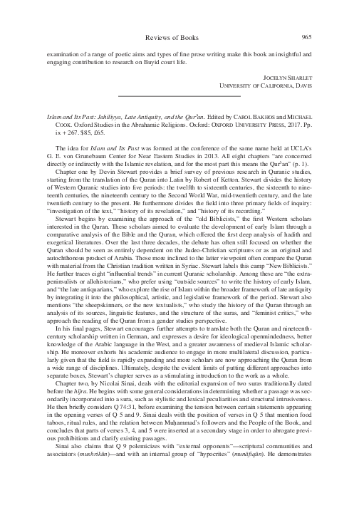 (PDF) Grasso V.A. and Fowden, G. (2019) Review of “Islam and Its Past ...