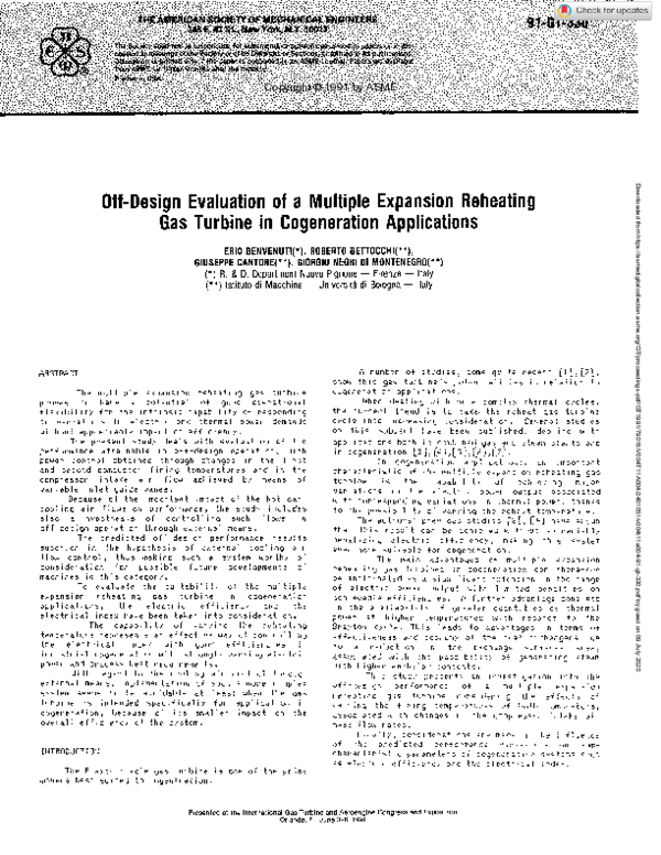 (PDF) Off-Design Evaluation of a Multiple Expansion Reheating Gas ...