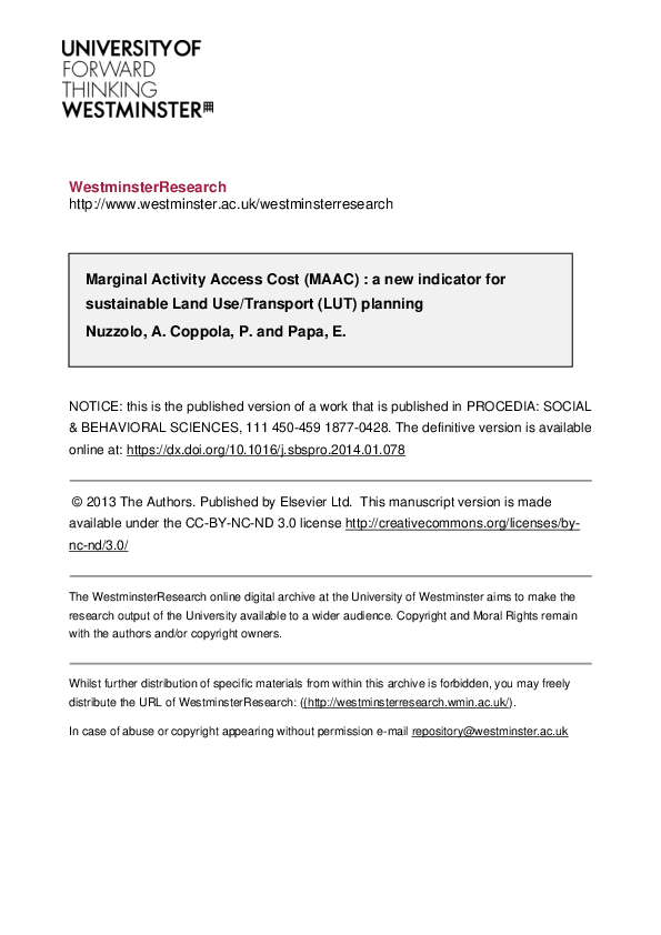 (PDF) Marginal Activity Access Cost (MAAC): A New Indicator for ...