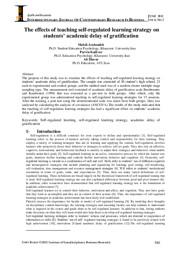 (PDF) The effects of teaching self-regulated learning strategy on ...