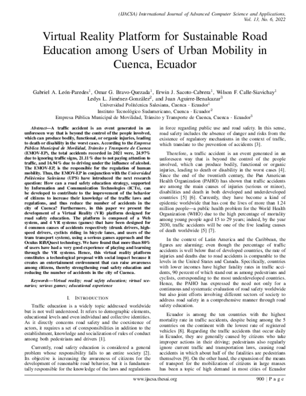 (PDF) Virtual Reality Platform for Sustainable Road Education among ...