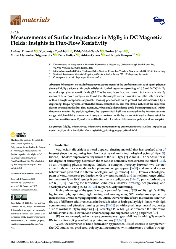 (PDF) Measurements of Surface Impedance in MgB2 in DC Magnetic Fields: Insights in Flux-Flow ...