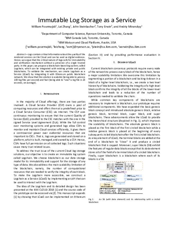(PDF) Immutable Log Storage as a Service