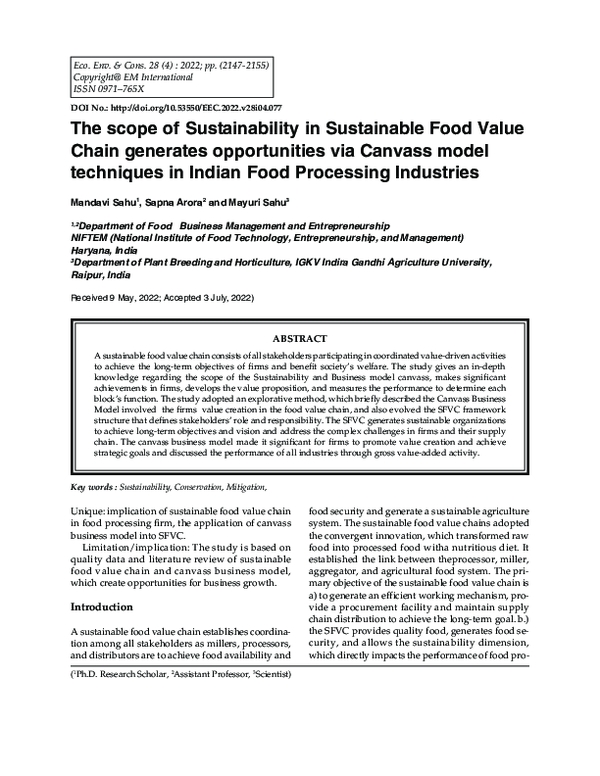 (PDF) The scope of Sustainability in Sustainable Food Value Chain ...