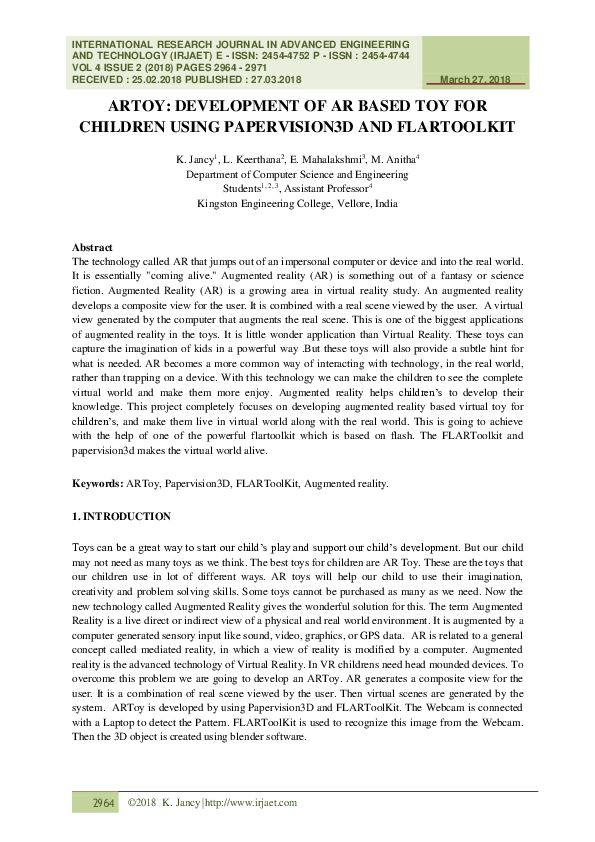(PDF) Artoy: Development of Ar Based Toy for Children Using ...