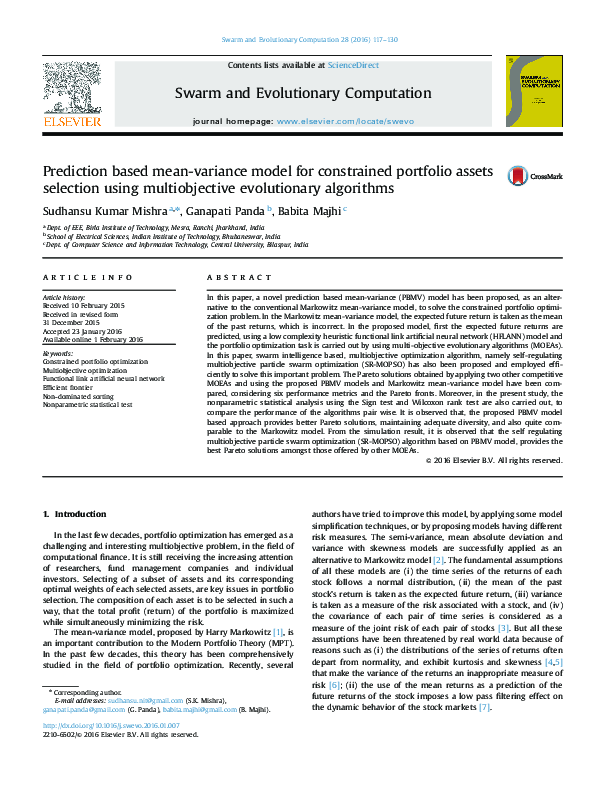 Pdf Prediction Based Mean Variance Model For Constrained Portfolio Assets Selection Using