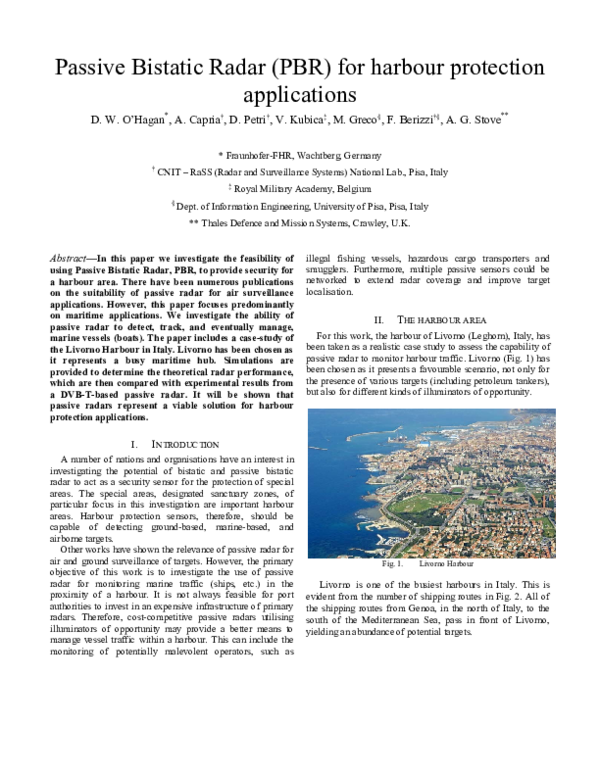 (PDF) Passive Bistatic Radar (PBR) for harbour protection applications