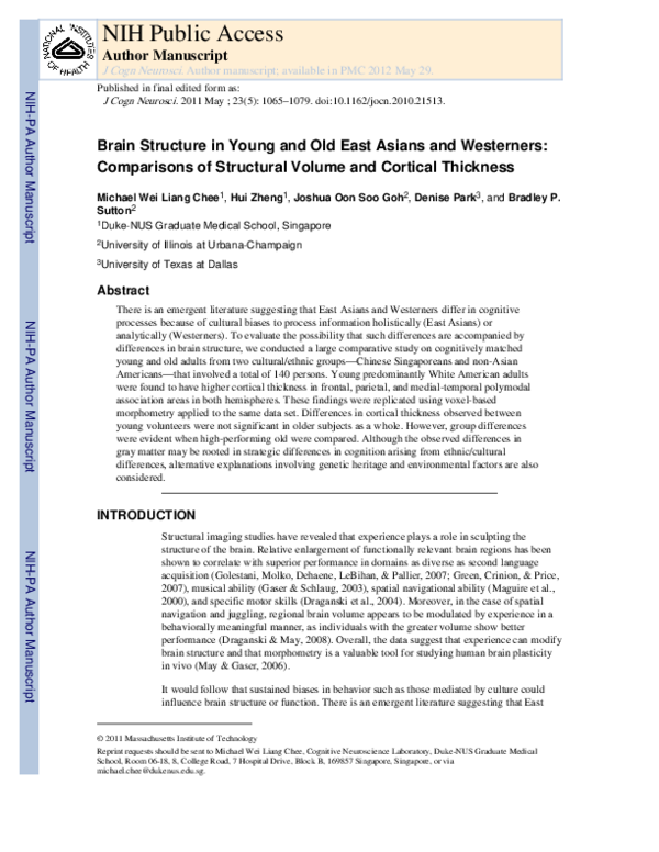 (PDF) Brain Structure in Young and Old East Asians and Westerners ...