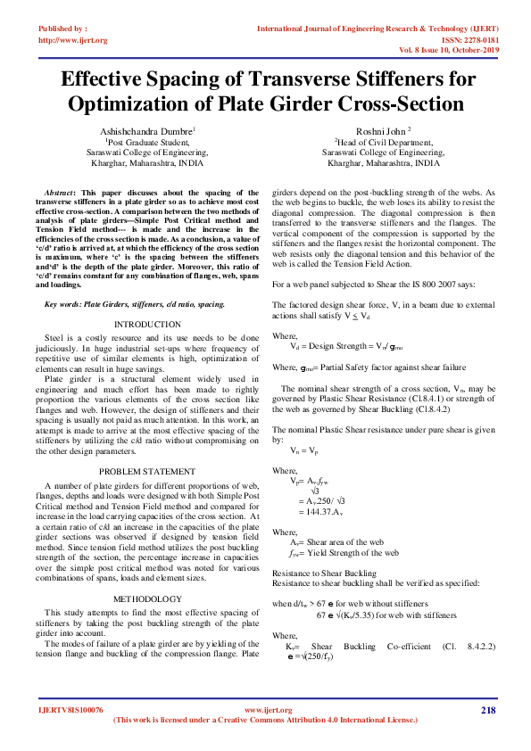 (PDF) Effective Spacing of Transverse Stiffeners for Optimization of Plate Girder Cross-Section