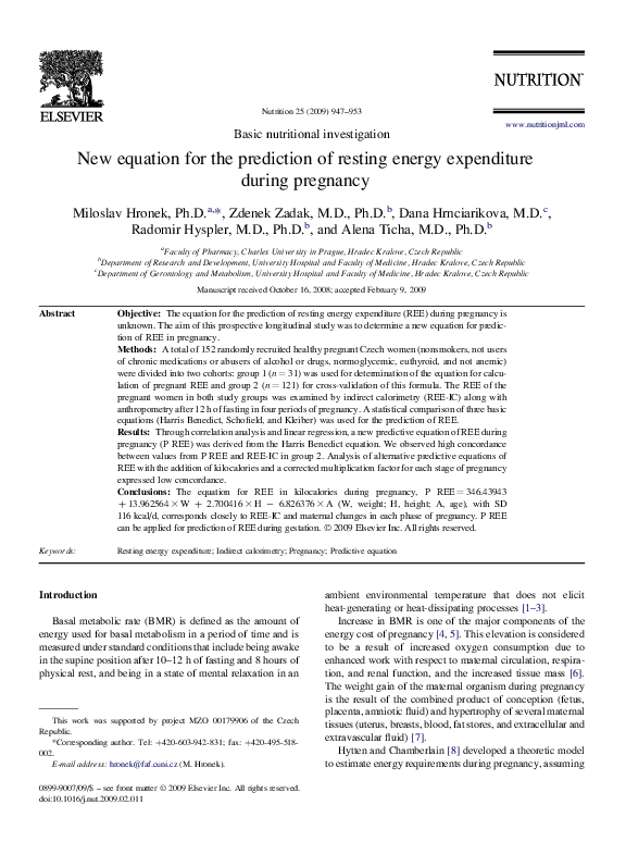 (PDF) New equation for the prediction of resting energy expenditure ...