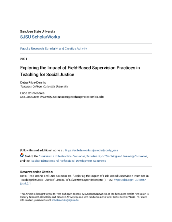 (PDF) Exploring the Impact of Field-Based Supervision Practices in ...