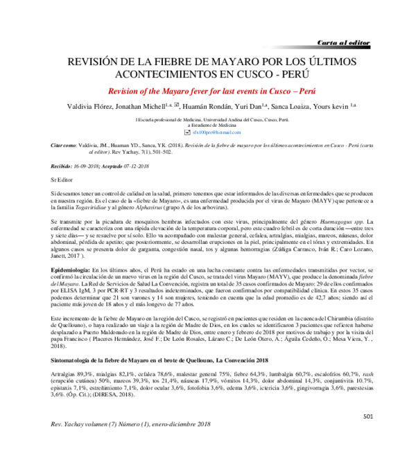 (PDF) Revisión de la fiebre de mayaro por los últimos acontecimientos ...