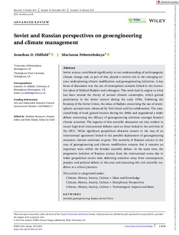 (PDF) Soviet and Russian perspectives on geoengineering and climate ...