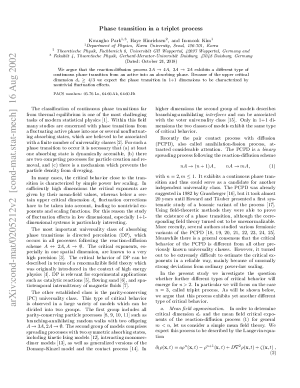 (PDF) Phase transition in a triplet process