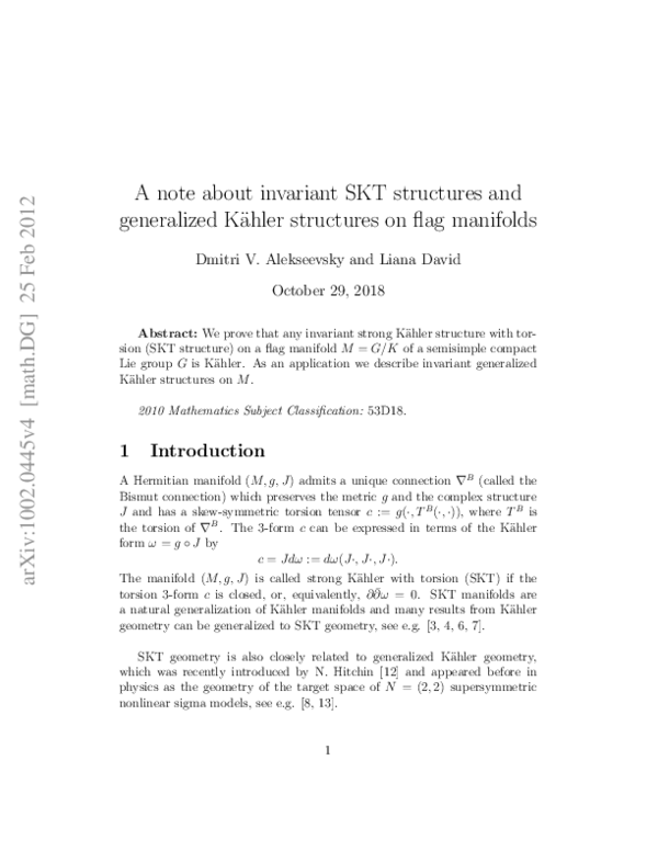 (PDF) A note about invariant SKT structures and generalized Kähler ...