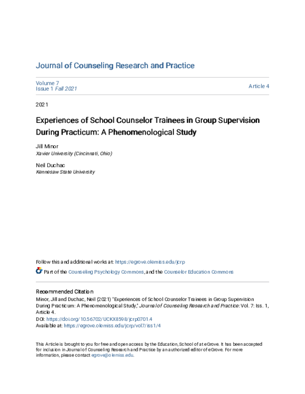 (PDF) Experiences of School Counselor Trainees in Group Supervision ...