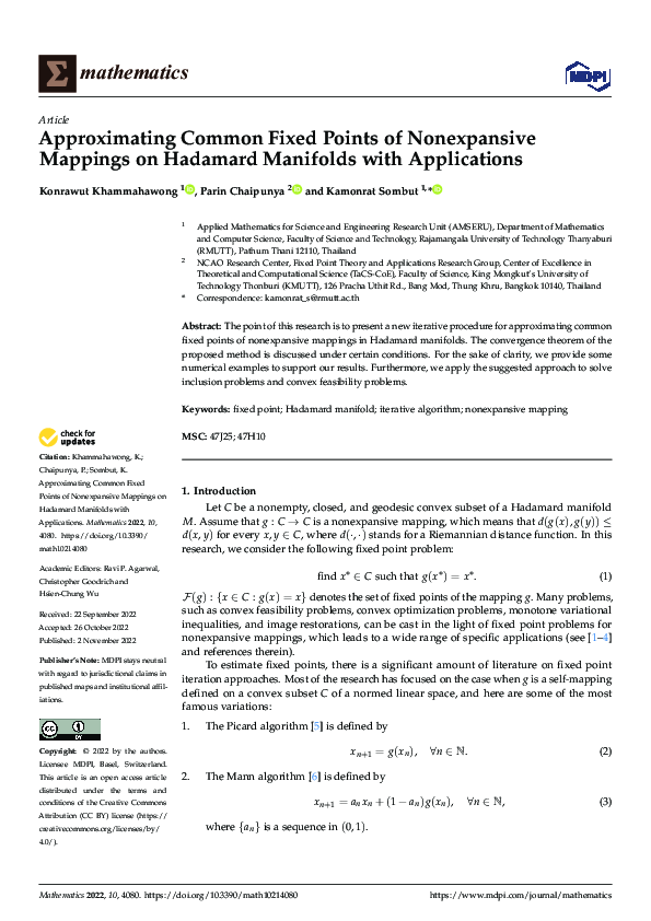 (PDF) Approximating Common Fixed Points of Nonexpansive Mappings on Hadamard Manifolds with ...