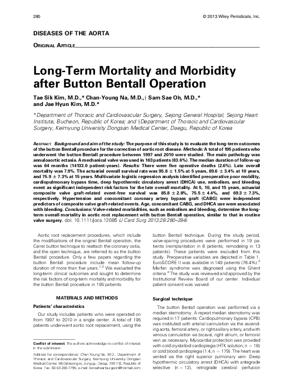 (PDF) Long-Term Mortality and Morbidity after Button Bentall Operation